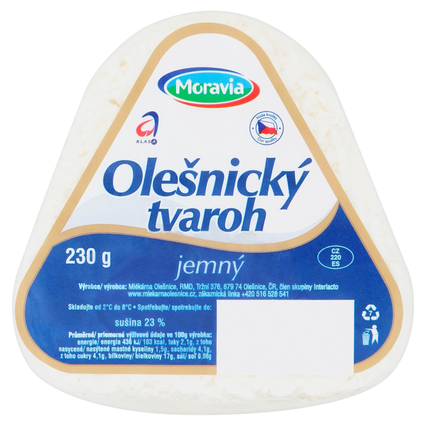 Moravia Olešnický tvaroh jemný 230g | BILLA e-shop
