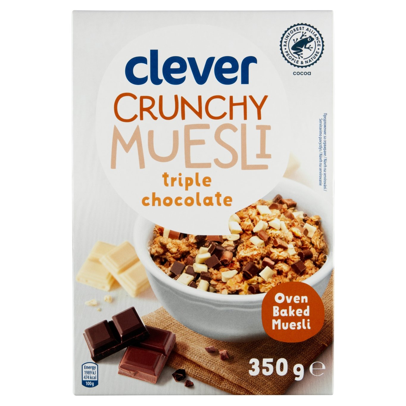 clever Zapékané müsli s mléčnou čokoládou, hořkou čokoládou a bílou ...