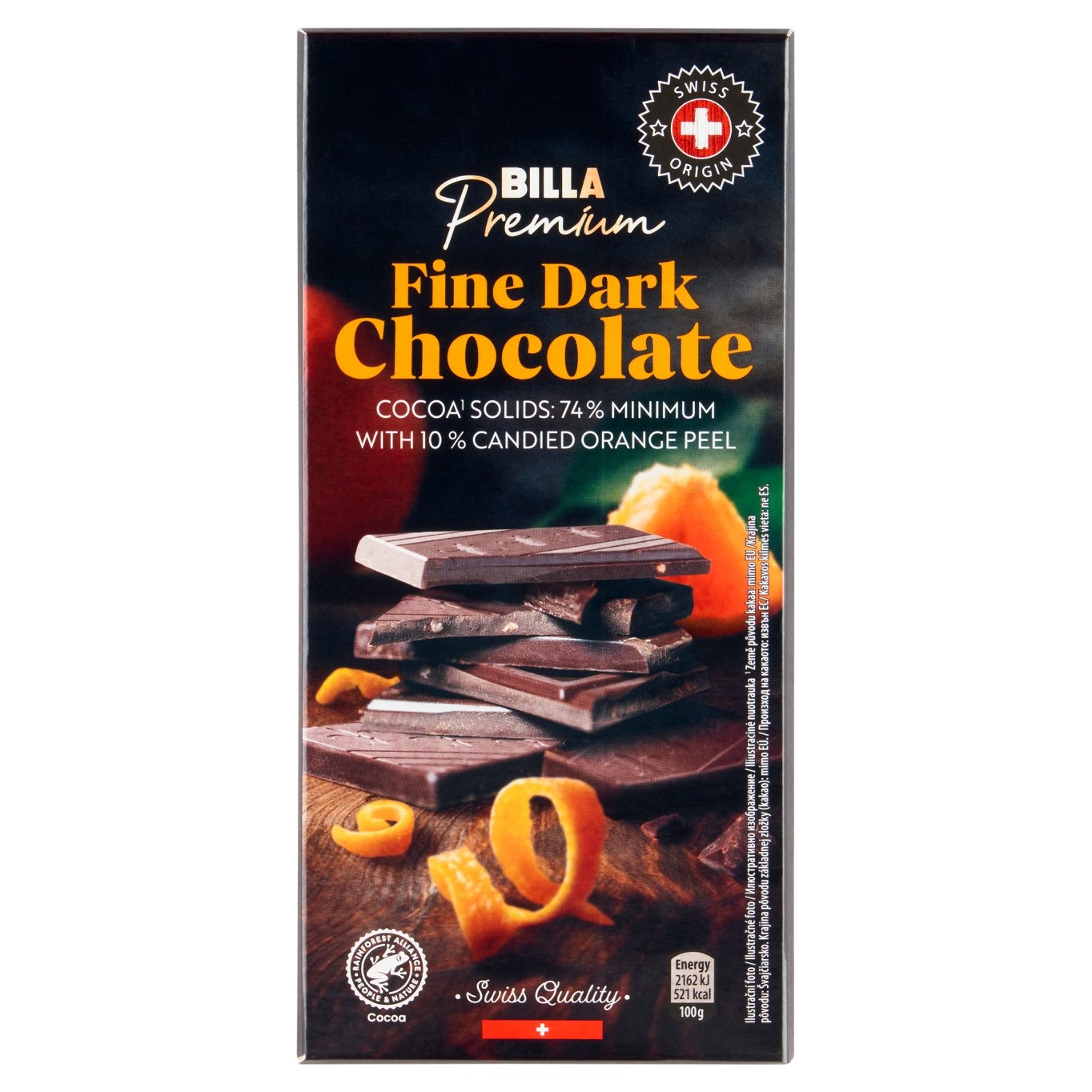 BILLA Premium Hořká čokoláda s kandovanou pomerančovou kůrou 100g | BILLA e-shop