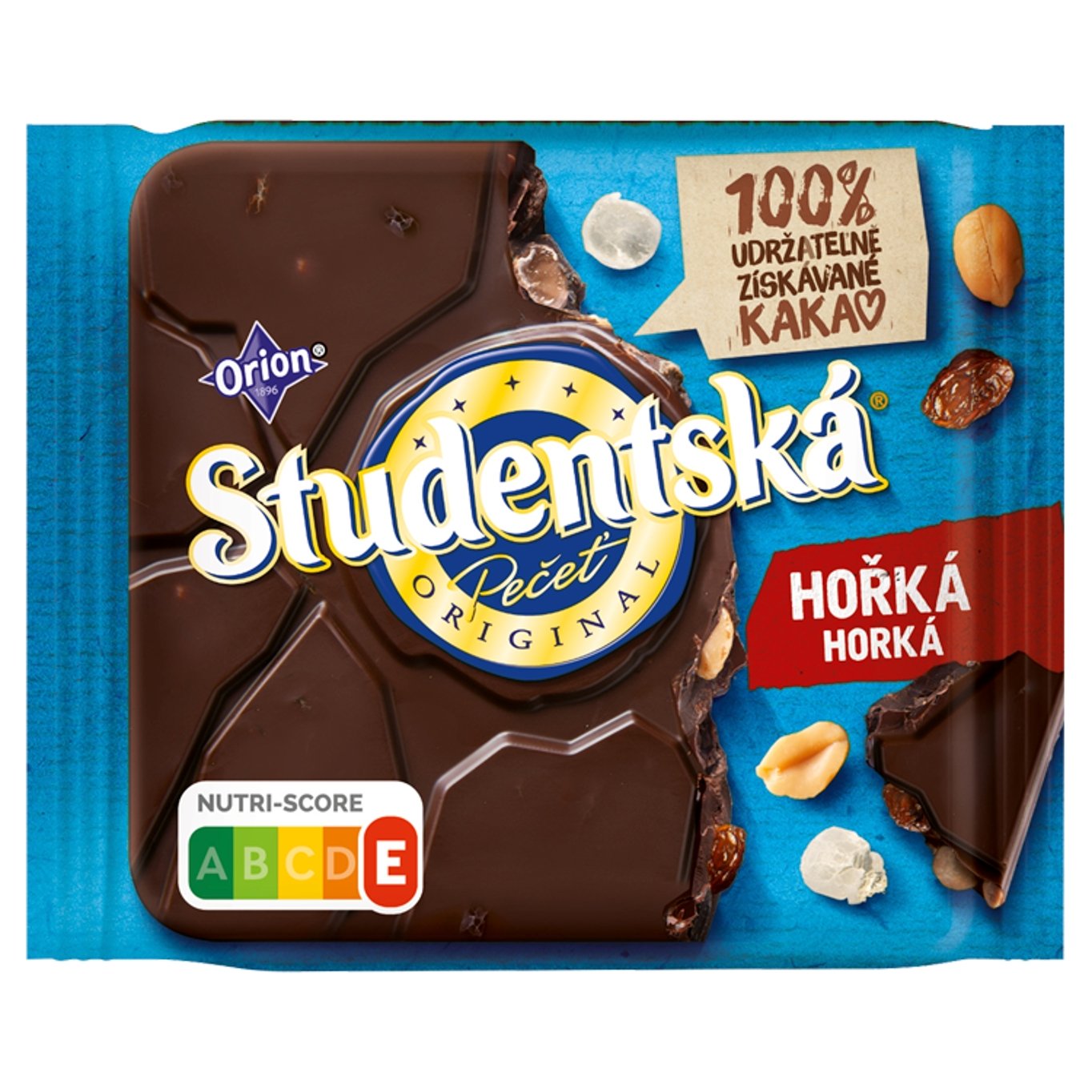 ORION STUDENTSKÁ PEČEŤ hořká čokoláda s arašídy, rozinkami a želé 90g ...