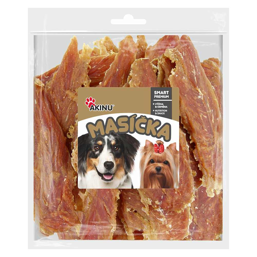 Akinu MASÍČKA Kuřecí stripsy pamlsek pro psy 300 g | BILLA