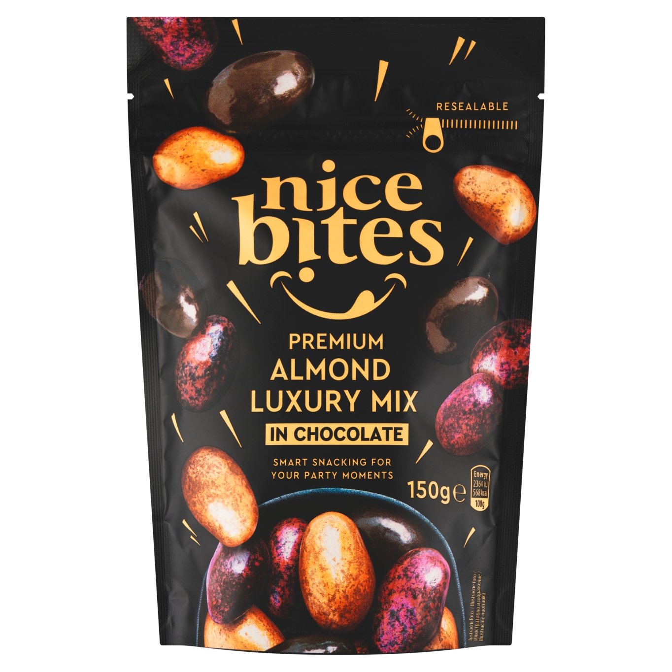 Nice Bites Mandle jádra pražená v hořké a mléčné čokoládě s perleťovým ...