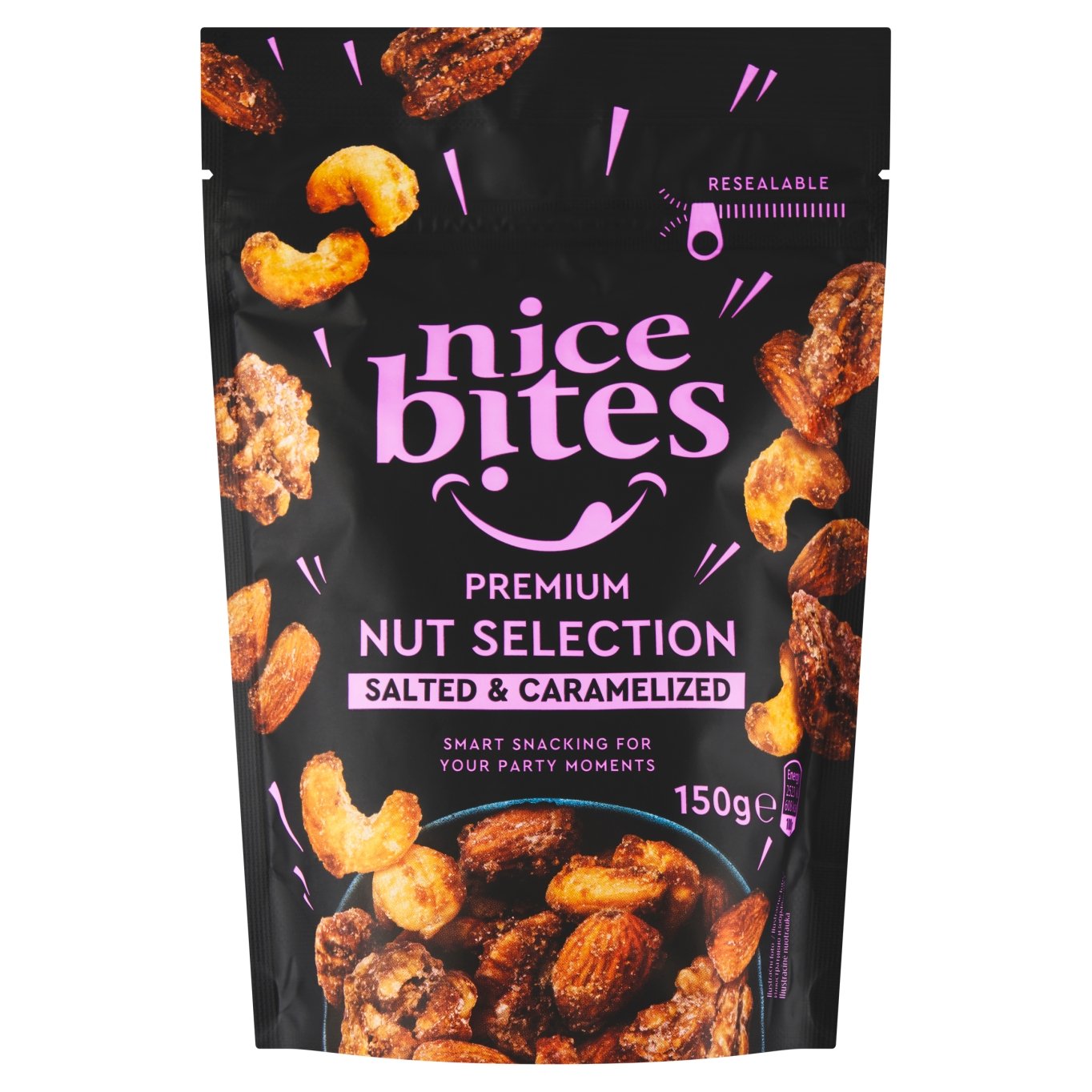 Nice Bites Směs solených karamelizovaných jader skořápkových plodů 150g ...