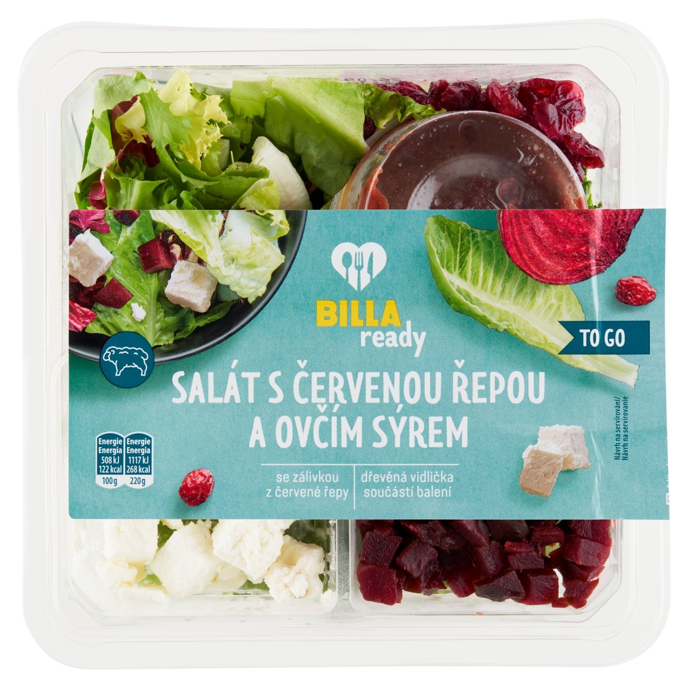 BILLA Ready Salát s červenou řepou a ovčím sýrem se zálivkou z červené ...