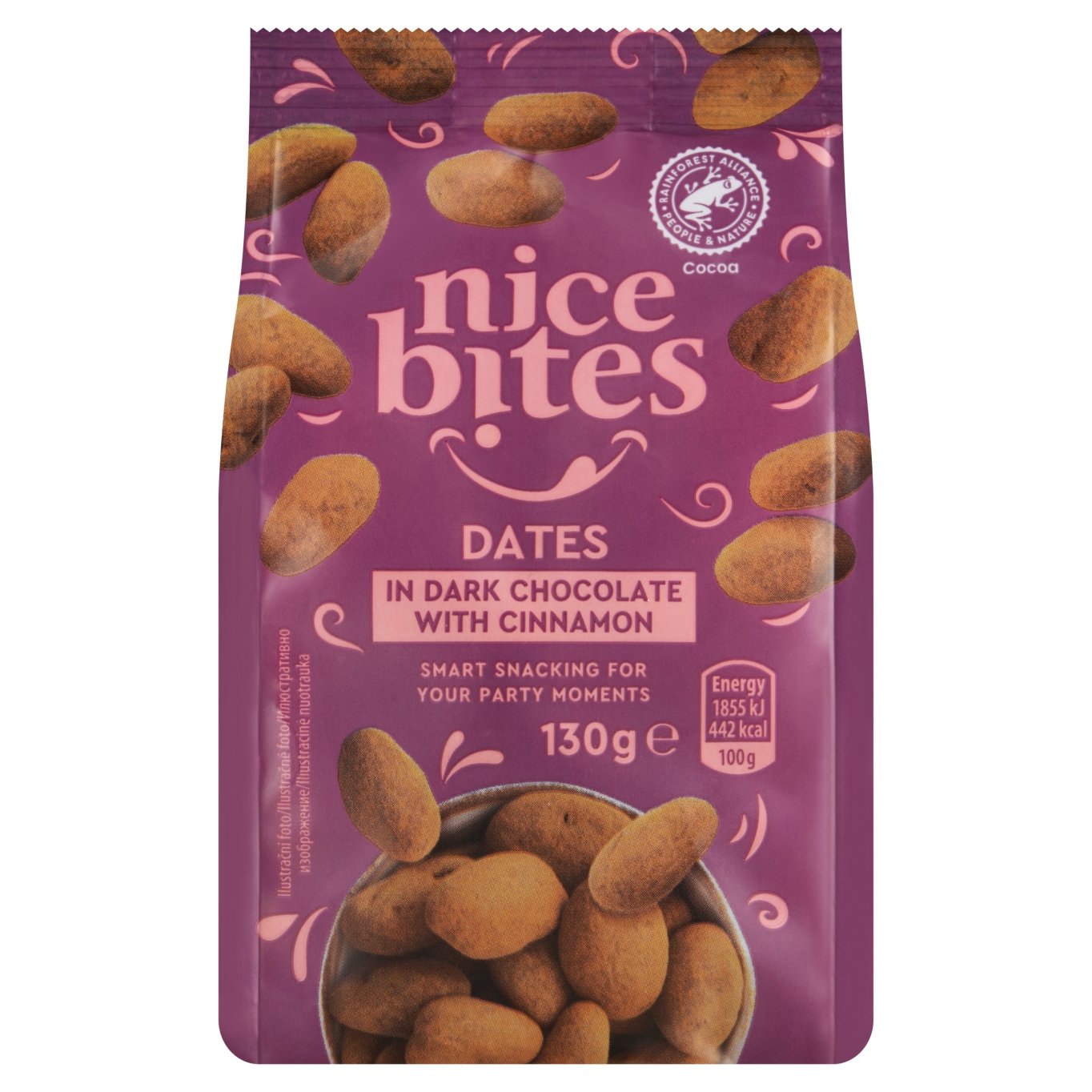 Nice Bites Sušené datle v hořké čokoládě se skořicí 130g | BILLA e-shop