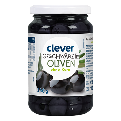 Geschwärzte Oliven ohne Kern, 340g | clever
