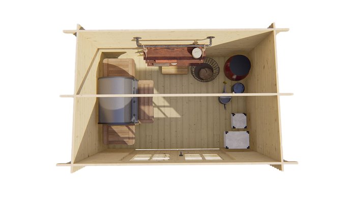 Blokhut Kris Honing geel geïmpregneerd 290 x 200 x 217 cm Wanddikte 28 mm