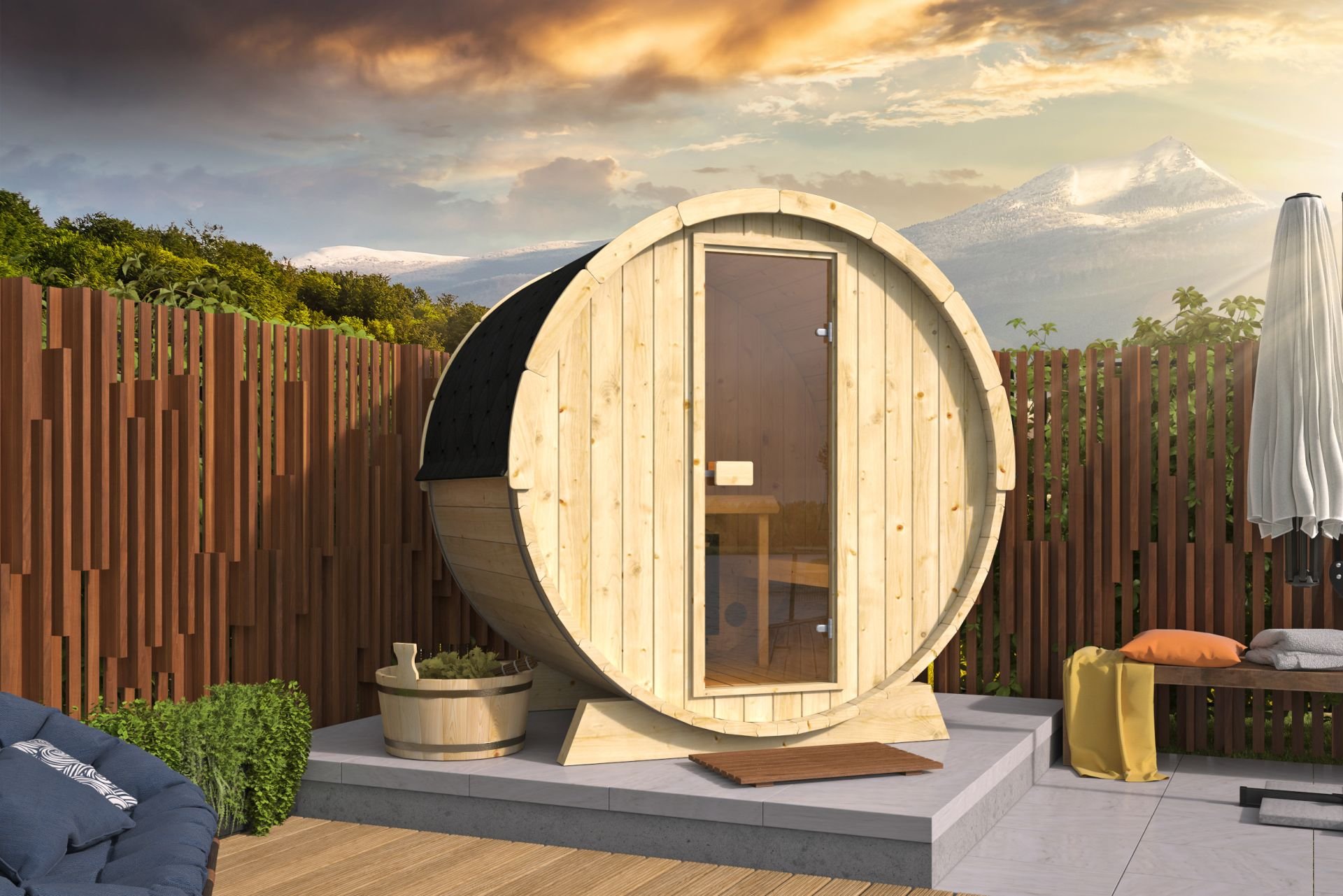Sauna barrel Ø1.6 x 2.05m | 38mm Untreated Pine | From the Tuin UK ...