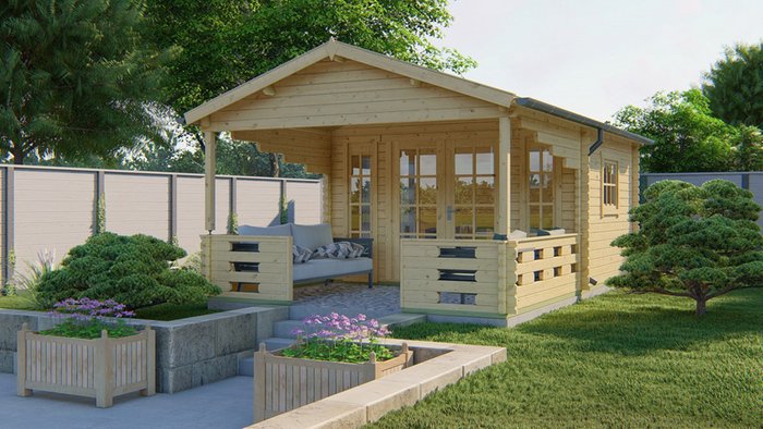 Blockhaus Sanstrov mit Veranda 380 x 320 + 270 x 270 cm