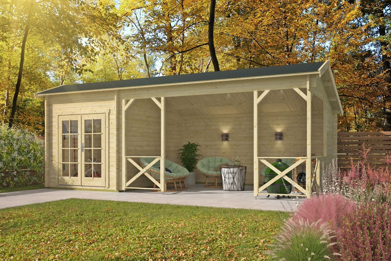 Blockhaus Kukka 700 x 350 x 279 cm - Mit Veranda an der Seite