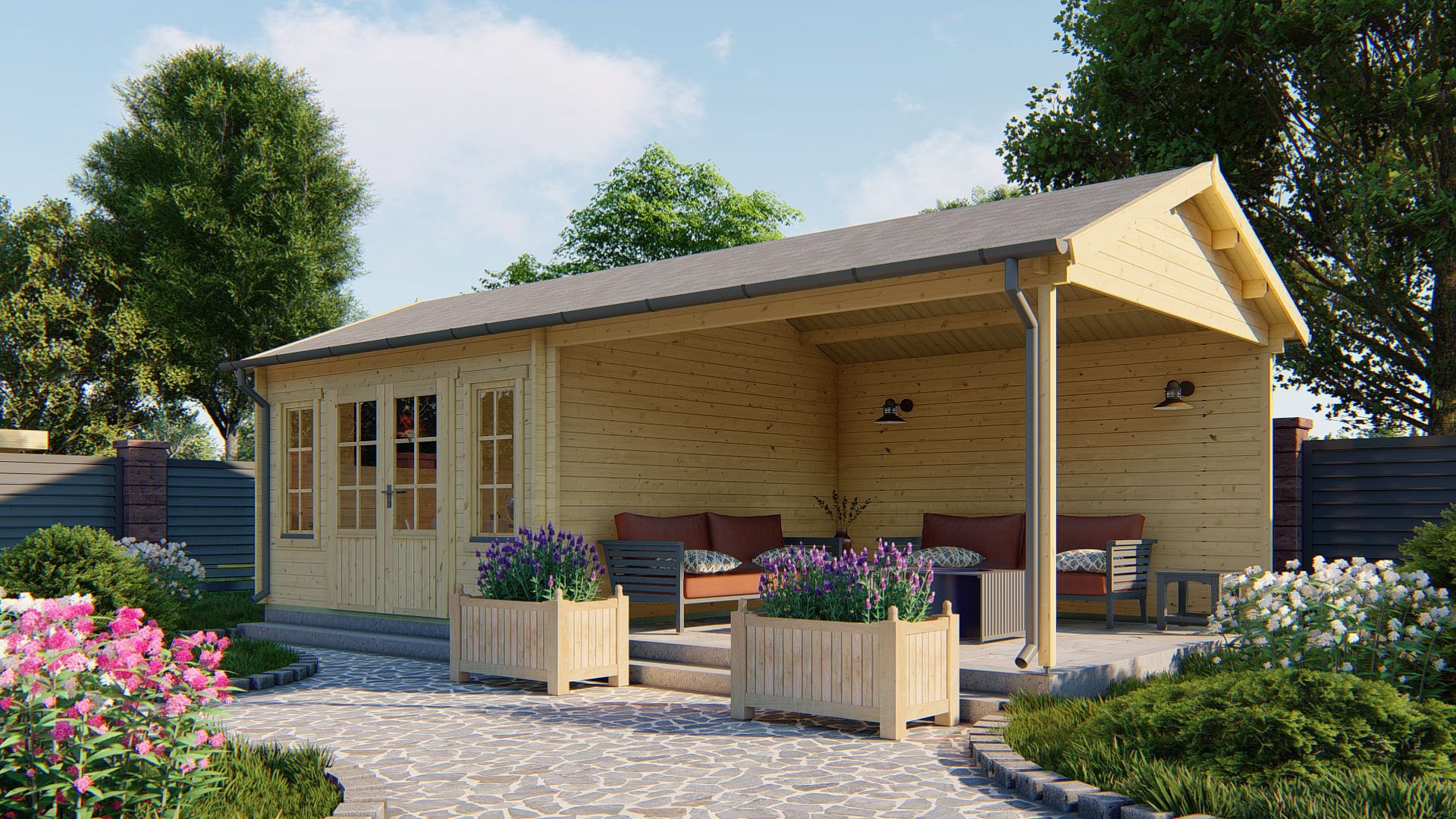 Blokhut Kwaspa honing geel geïmpregneerd 800 x 400 x 299 cm Wanddikte 44 mm