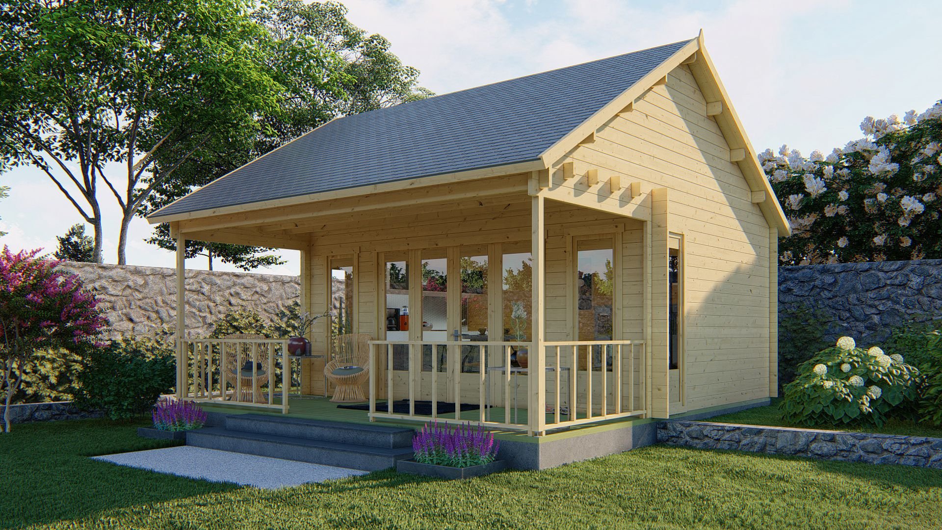Blockhaus Olaug mit Veranda 550 x 400 + 198 cm