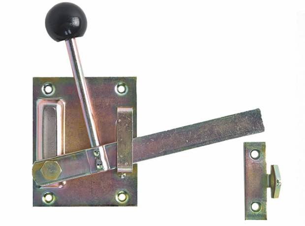 A heavy duty gate latch with an easy use lever. The configuration is as ...