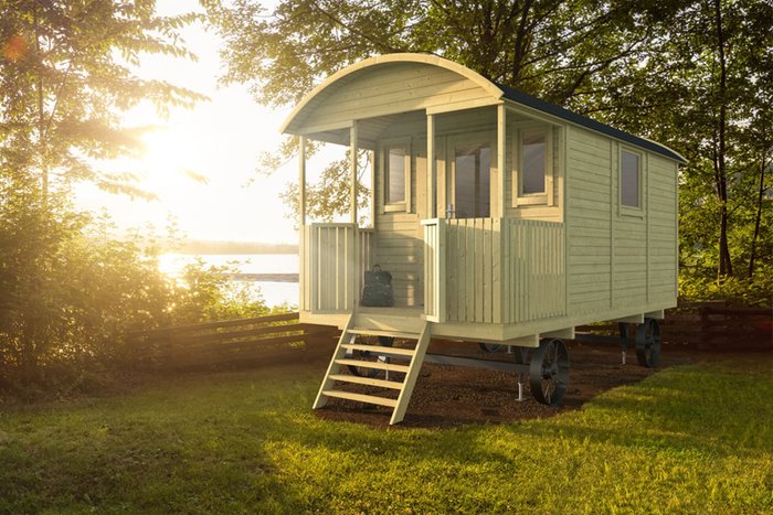 Roulotte Paddy en bois 480 x 240 x 319 cm avec terrasse couverte et ...