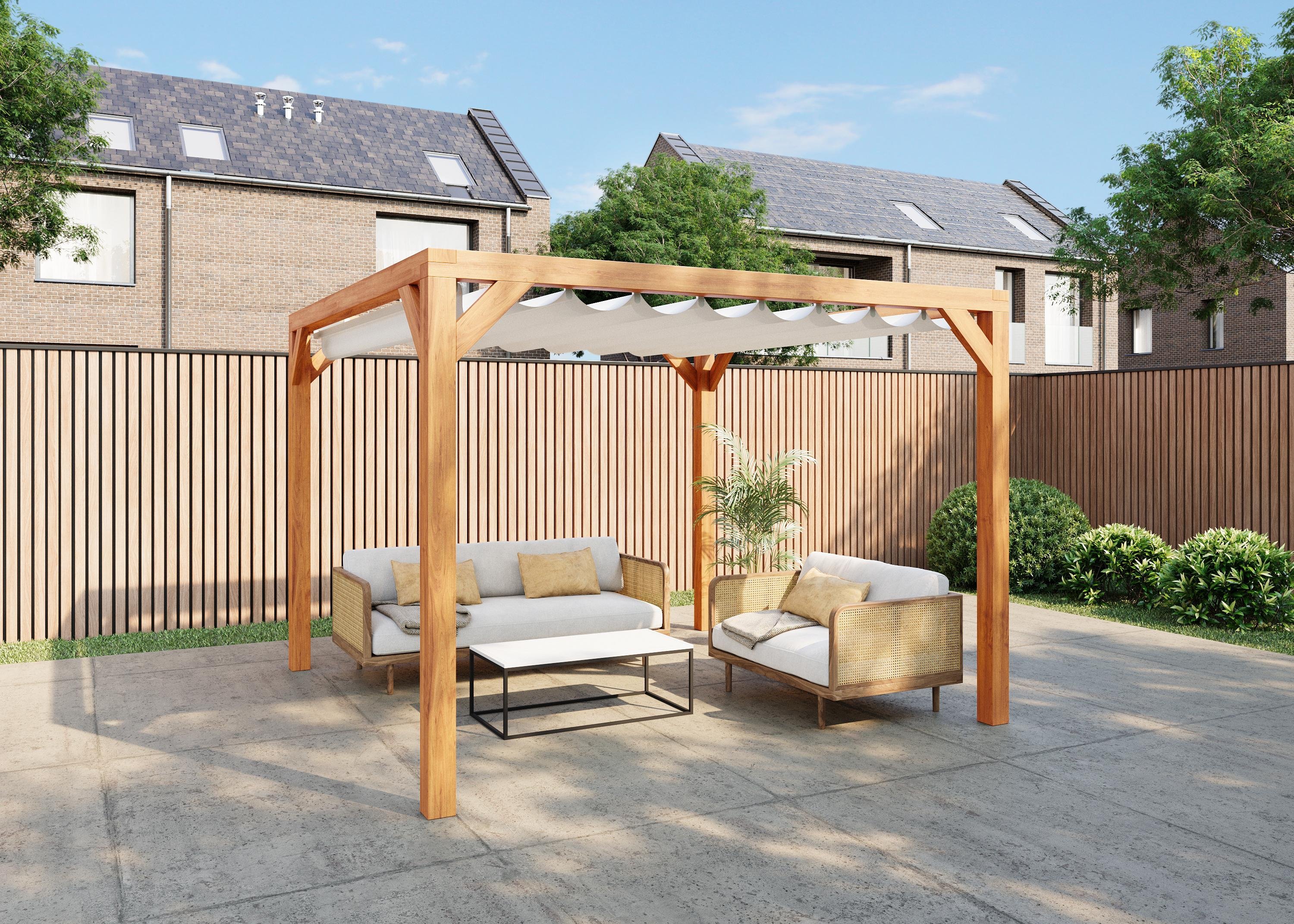 Pre-treated 3.24 x 4.24m Wooden Pergola | For Retractable Awnings | TUIN UK