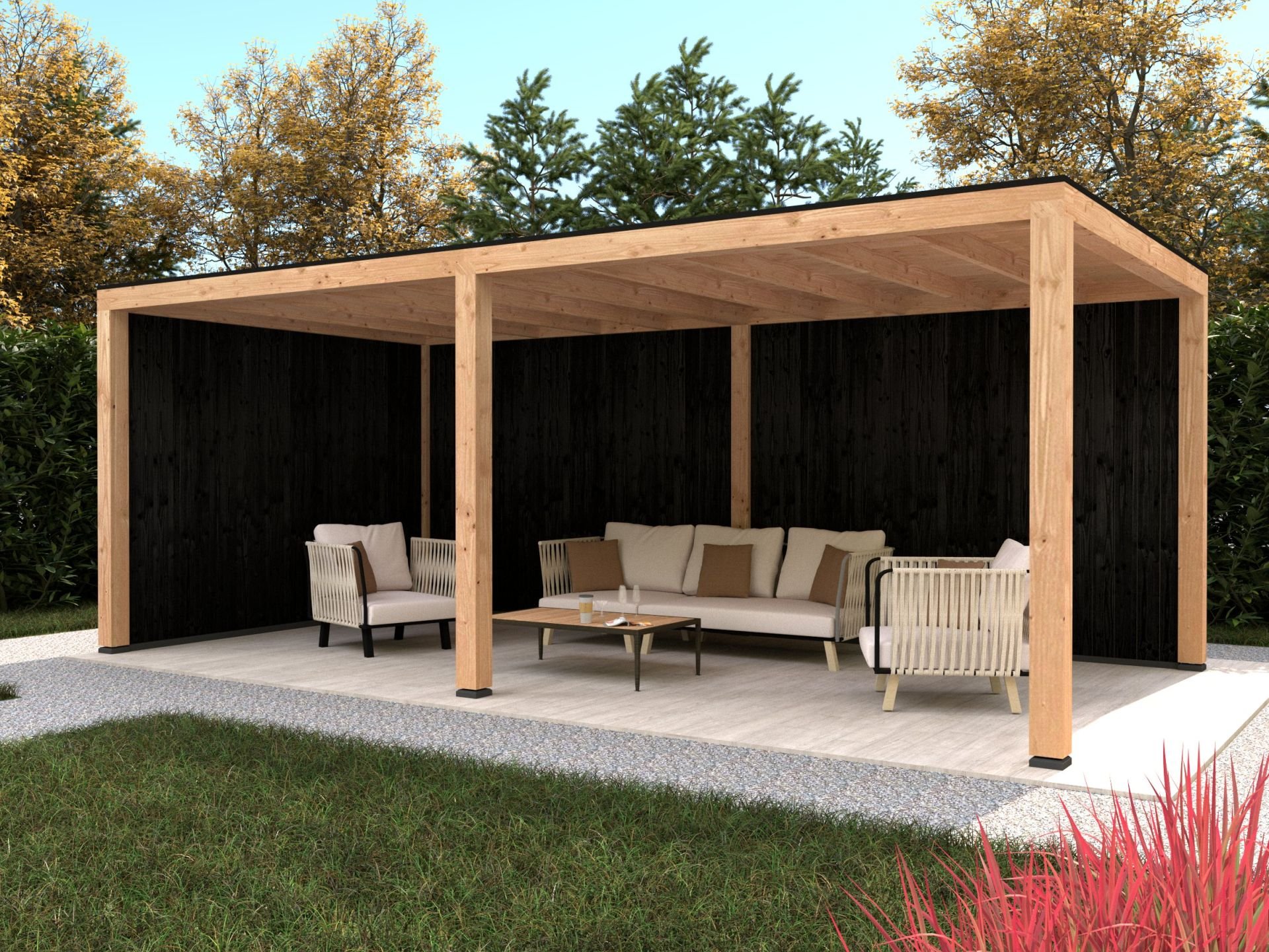 Overkapping met Plat Dak 730x376cm Stavanger XL Type 2 Onbehandeld