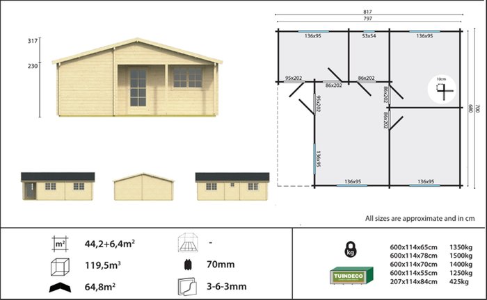 Ardee UPVC 70mm Log Cabin | Spacious 8.17 x 7.00m