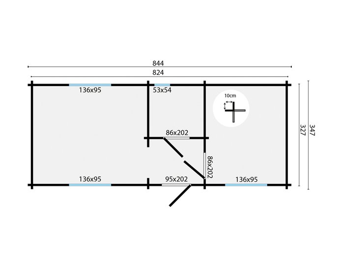 The 8.44 x 3.47m Ava log cabin made from sturdy 70mm wall logs which ...
