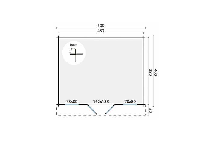 Blokhut Jackalyn grijs geïmpregneerd 500 x 440 x 243 cm Wanddikte 40 mm