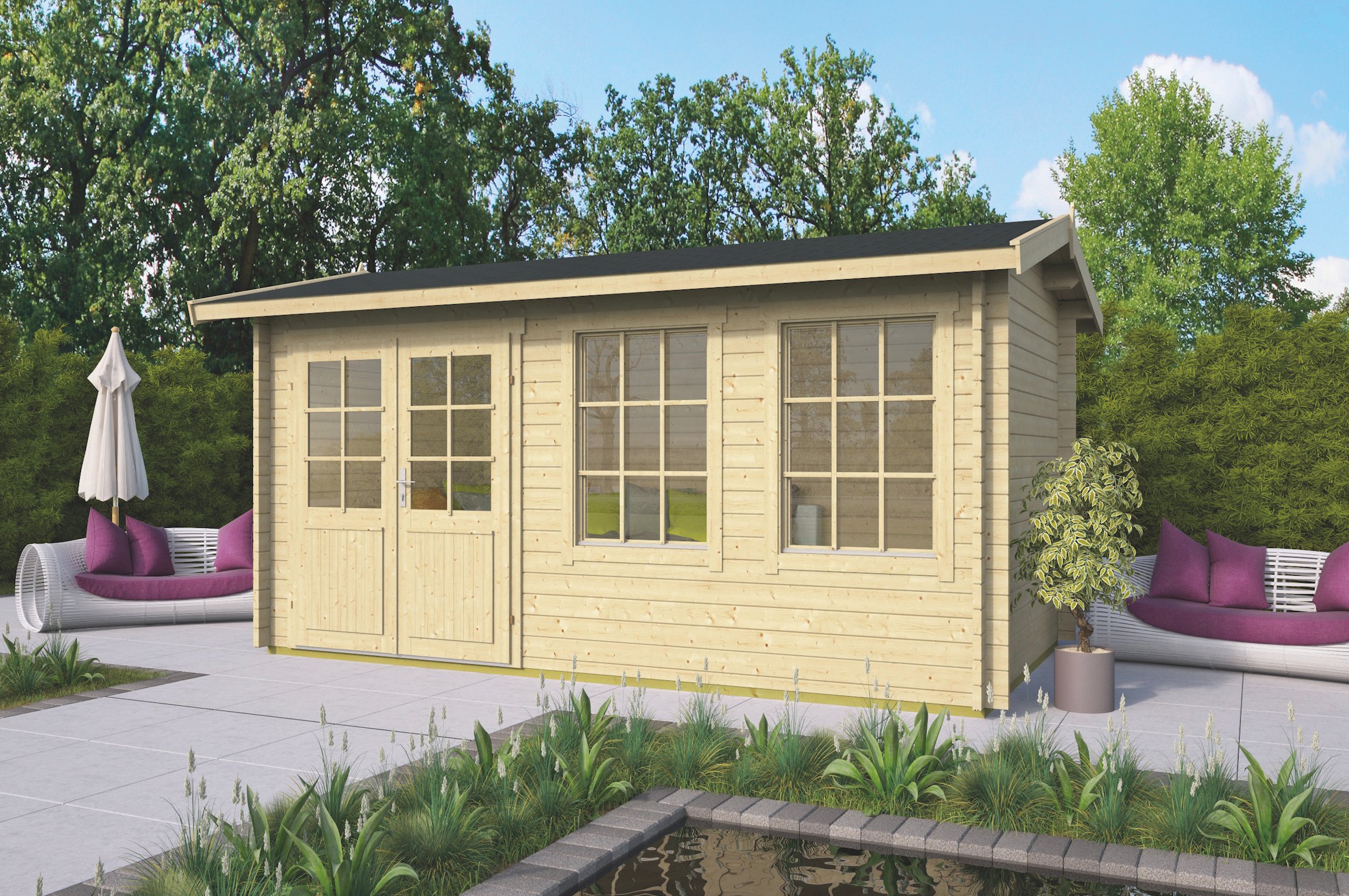 Blokhut Shannon honing geel geïmpregneerd 450 x 250 x 239 cm Wanddikte ...