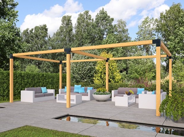 Douglas Fir Garden Pergola Kit - 8.36 x 4.24m - Wooden Pergola
