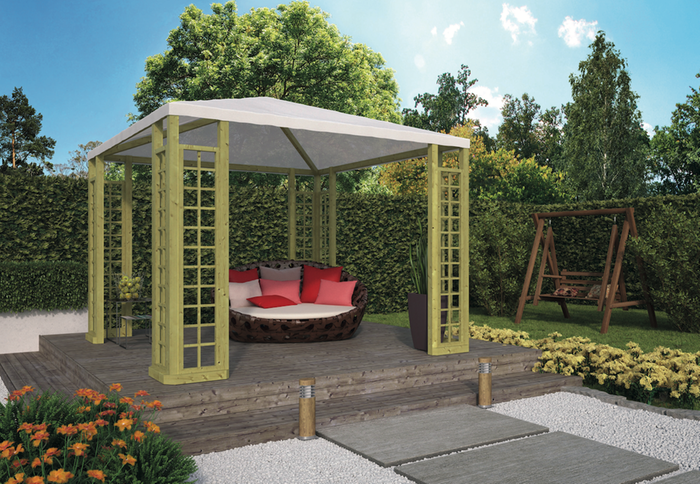 wooden pergola with pyramid roof and side trellis - Buy at Tuin.co.uk