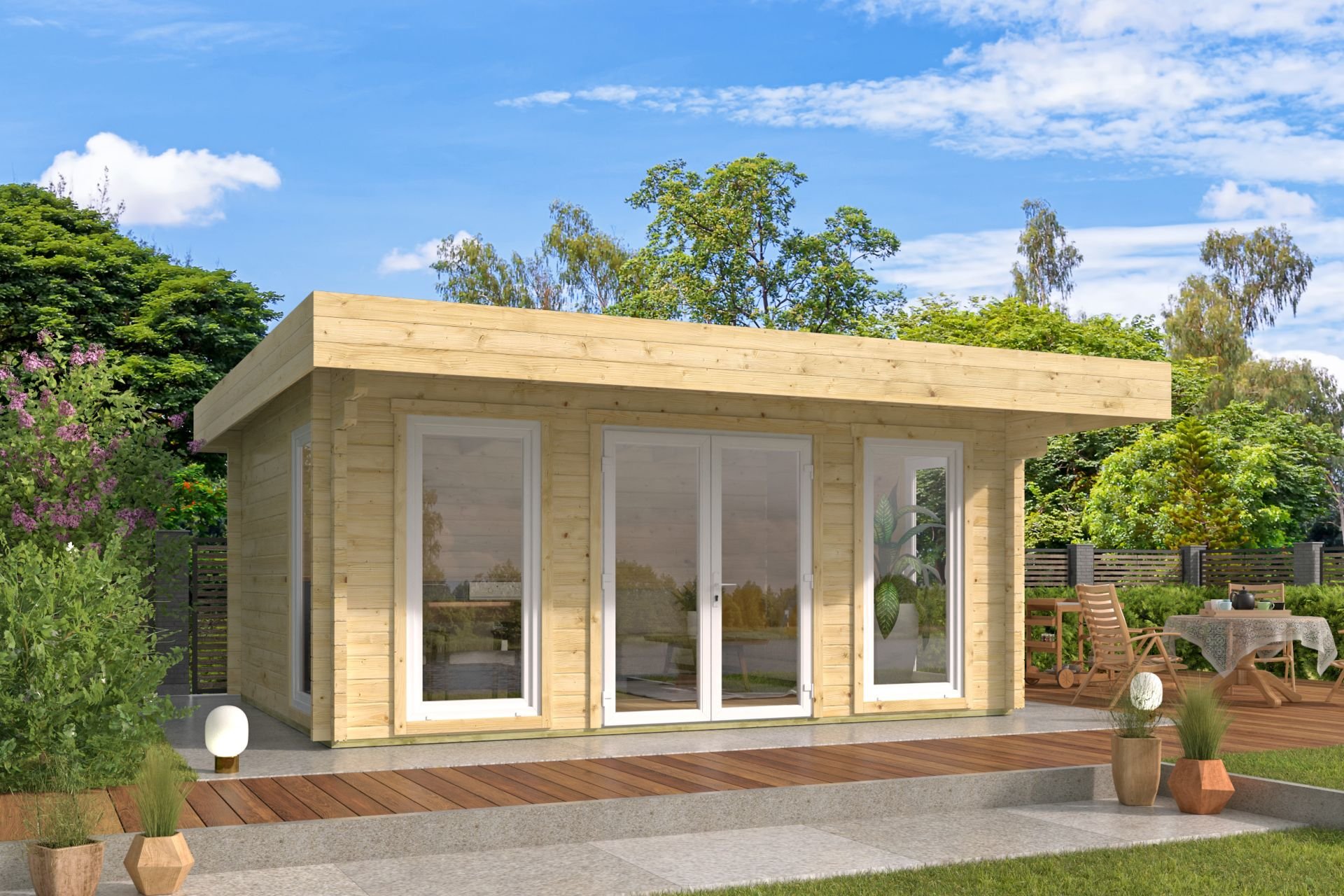 The Mia 70mm log cabin office - UPVC doors and windows