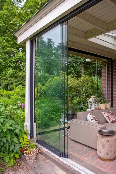 Glazenschuifwandset 3-sporig Zwart Glasmaat H198-242 x B82 cm