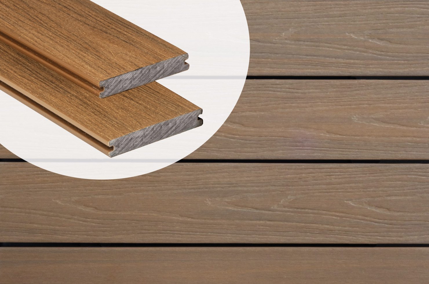 Terrassendiele massiv WPC PuraShield Teak 2,3 x 13,8 cm fur Clips
