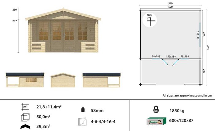 Nottingham Log Cabin 5.4 x 6.63m | Tuin Garden Buildings