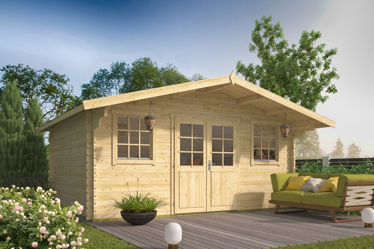 Gartenhaus Pavel 500x380x263cm Vordach 90cm Wandstarke 44mm