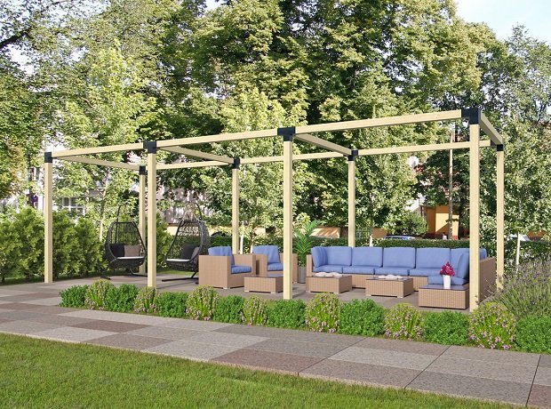 Modern Pergola | Large Wooden Garden Structure Kit with 8 Posts | Tuin ...