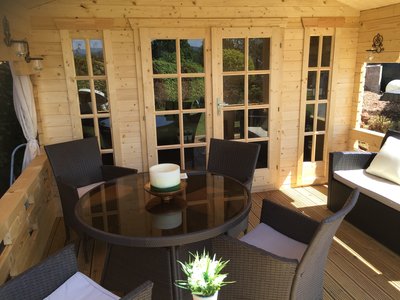 Blockhaus Sanstrov mit Veranda 380 x 320 + 270 x 270 cm