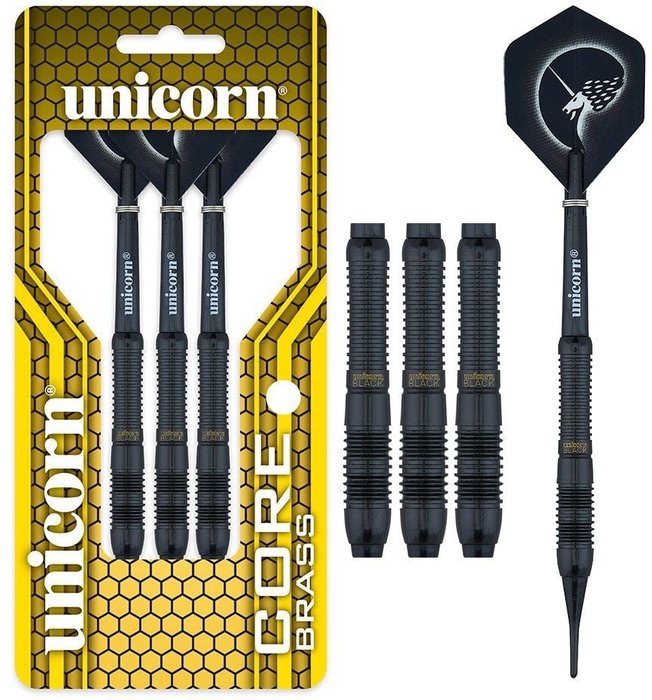 Unicorn Core Shape 2 Brass - Black Freccette Soft Darts - Dartshopper.it