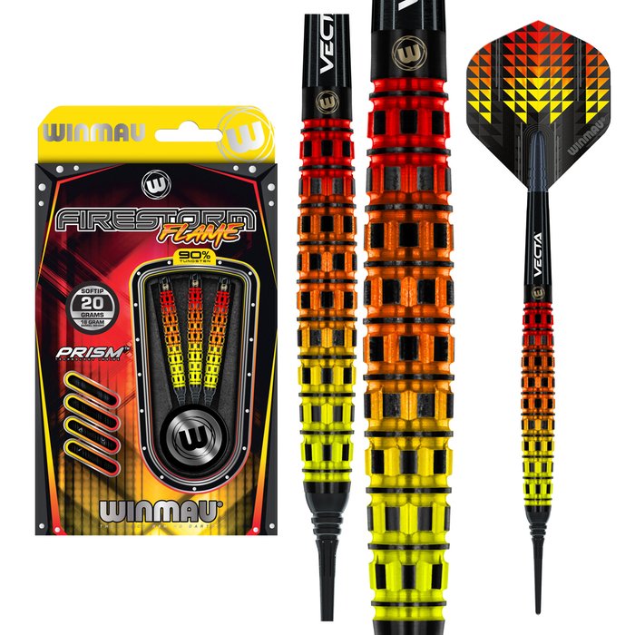Winmau Firestorm Flame Torpedo 90% Soft Tip - Fléchettes pointe Plastique