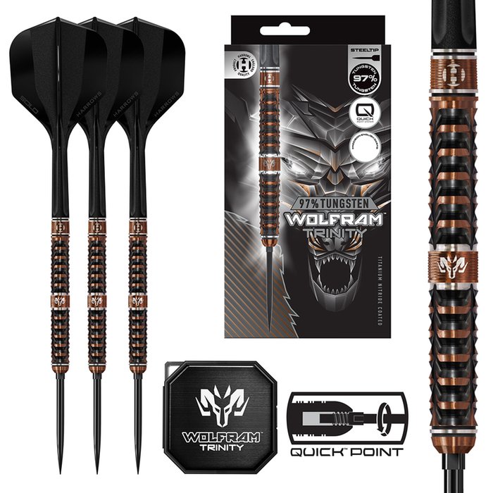 Harrows Wolfram Trinity Quick Point 97% Steel Tip Darts - Dartshopper