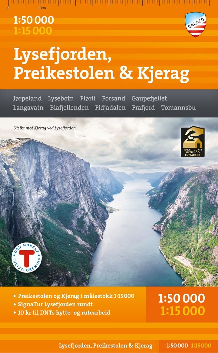 Lysefjorden, Preikestolen & Kjerag Hiking Map 1:50,000 / 1:15,000 | Ar