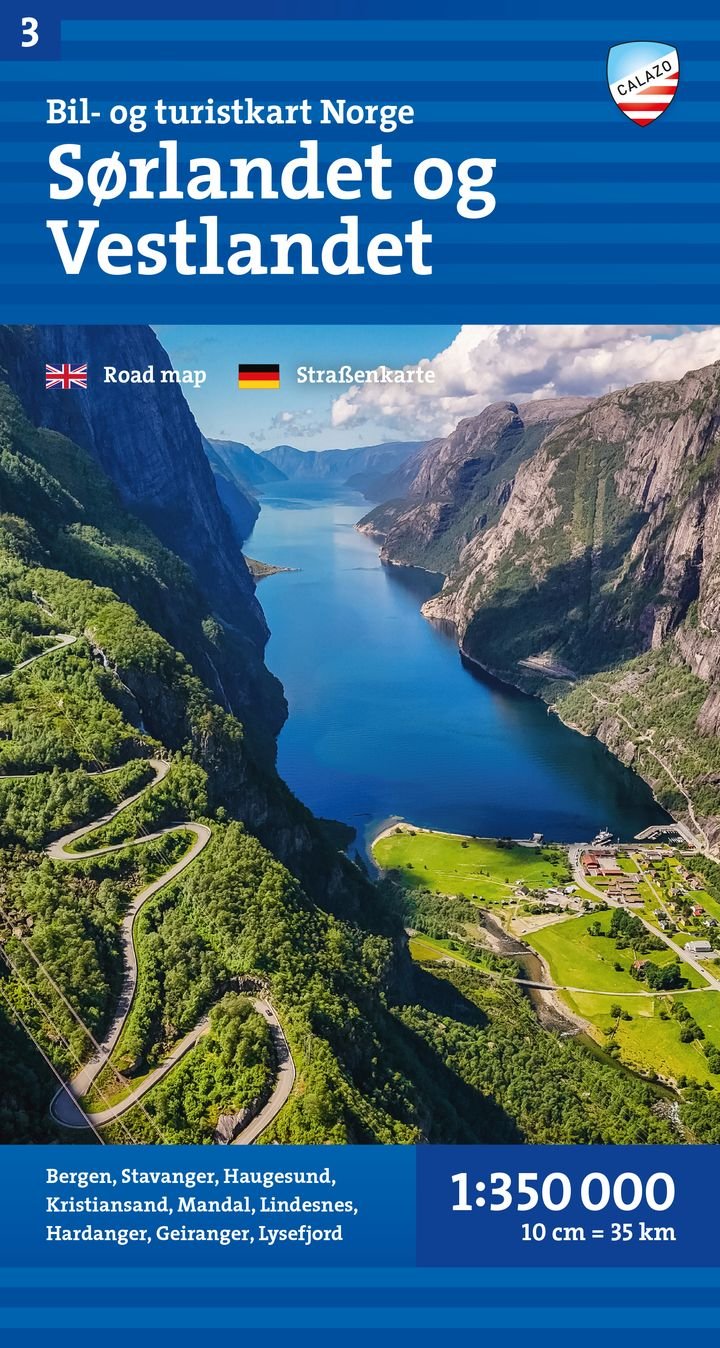 Car and tourist map South and West Norway (Sør- og Vestlandet) - 1:350
