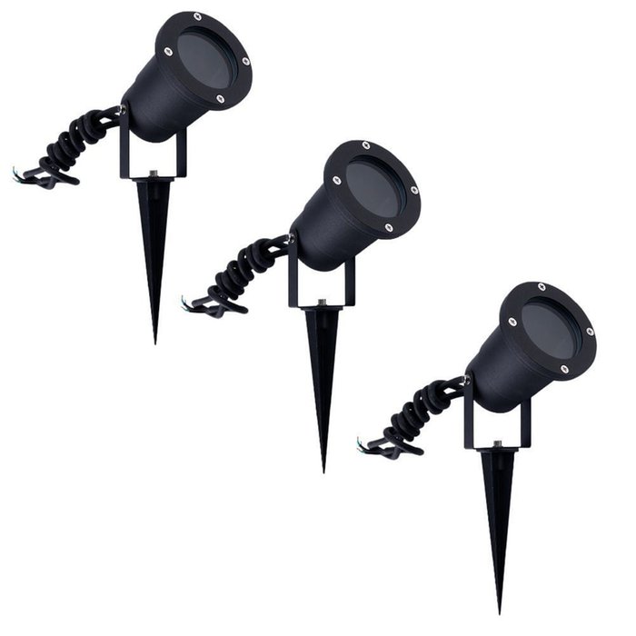 Set of 3 LED Garden Spike Lights - IP65 - Aluminium - GU10 Fitting - 1M ...