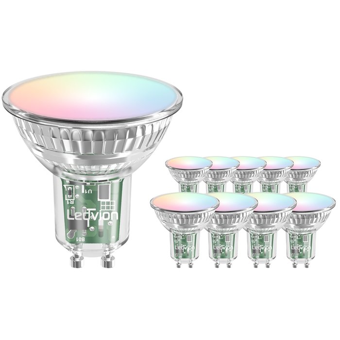 Smart RGB+CCT GU10 LED Bulb Dimmable - WiFi - 4.9W - 10 Pack