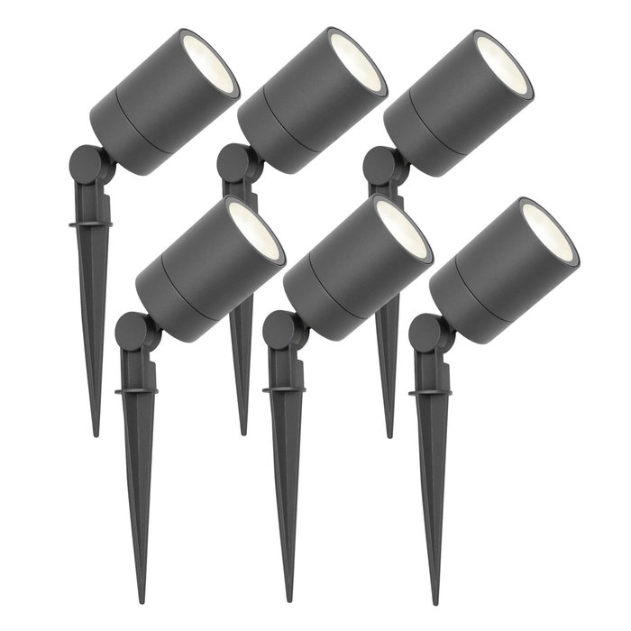 6x LED Garden Spike Light - IP65 - 3W - 4000K - 1M Cable - Anthracite