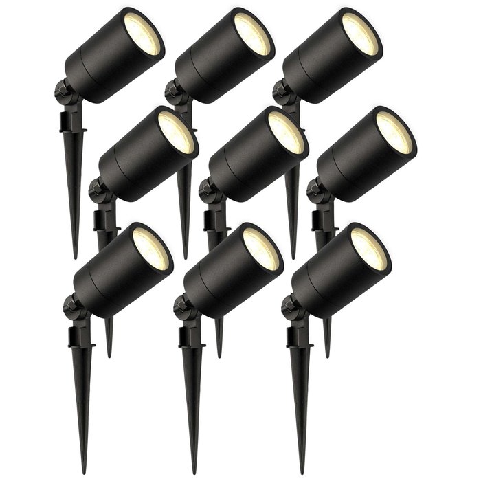 9x LED Garden Spike Light - IP65 - 3W - 2700K - 1 Meter Cable - Black