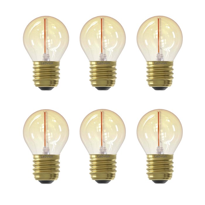 6x E27 LED Lamp Filament - 1W - 2100K - 50 Lumen - Gold