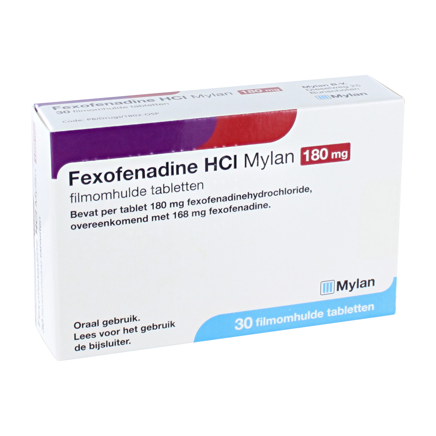 Fexofenadine Hcl Mylan Tablet Omhuld 180mg 30 st - Medicijnen.nl