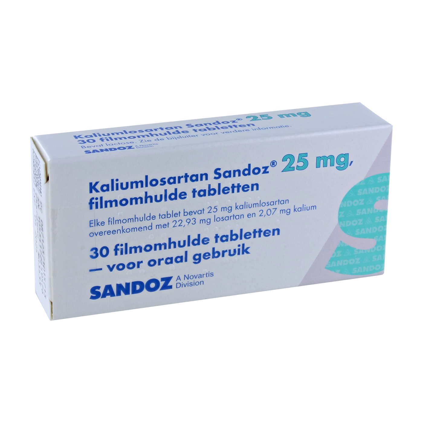 Kaliumlosartan Sandoz Tablet Filmomhuld 25mg 30 st - Medicijnen.nl