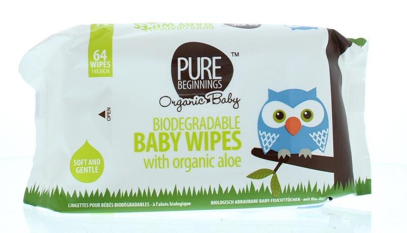 Pure Beginnings Biodegradable baby wipes aloe 64st - Medicijnen.nl