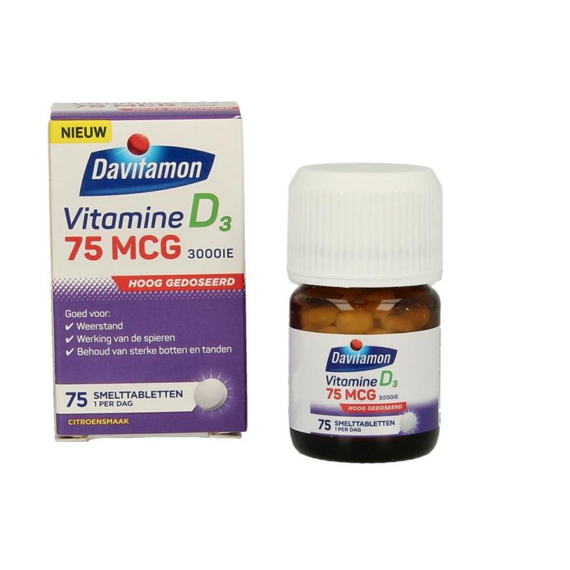 Davitamon Vitamine D volwassenen 75mcg smelttablet 75tb - Medicijnen.nl